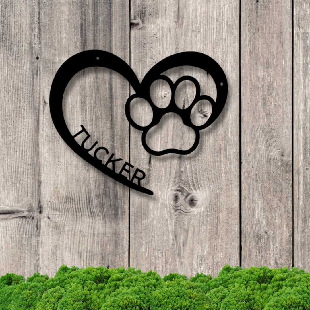 Customized Metal Dog Sign, Paw Print Metal Sign, Dog Name Sign, Puppy ...