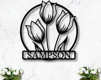 Wild Tulips Personalized Monogram Steel Sign Family Name - Etsy