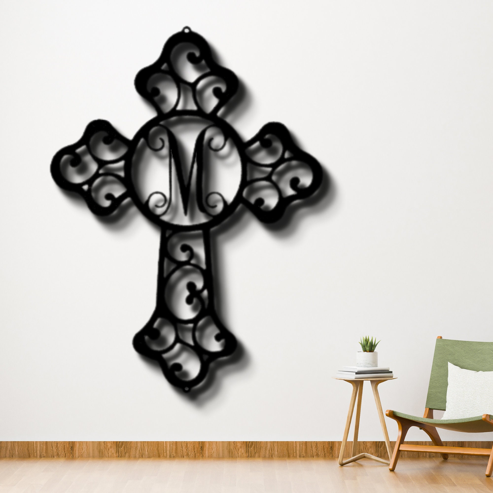 Custom Initial Cross Metal Sign, Indoor Outdoor Metal Hanging. Living ...