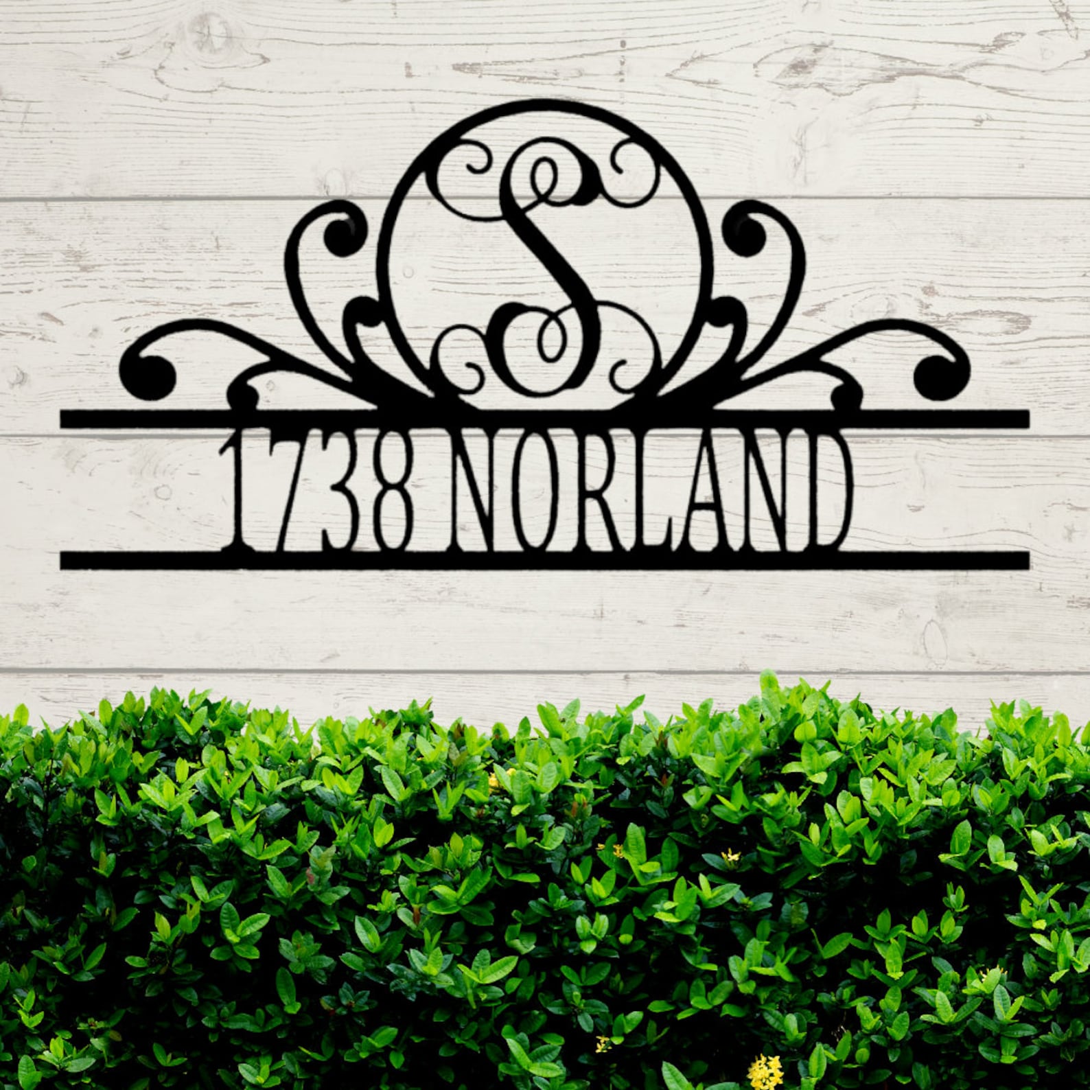 Scroll Initial Address Monogram, House Number Metal Signs, Address ...