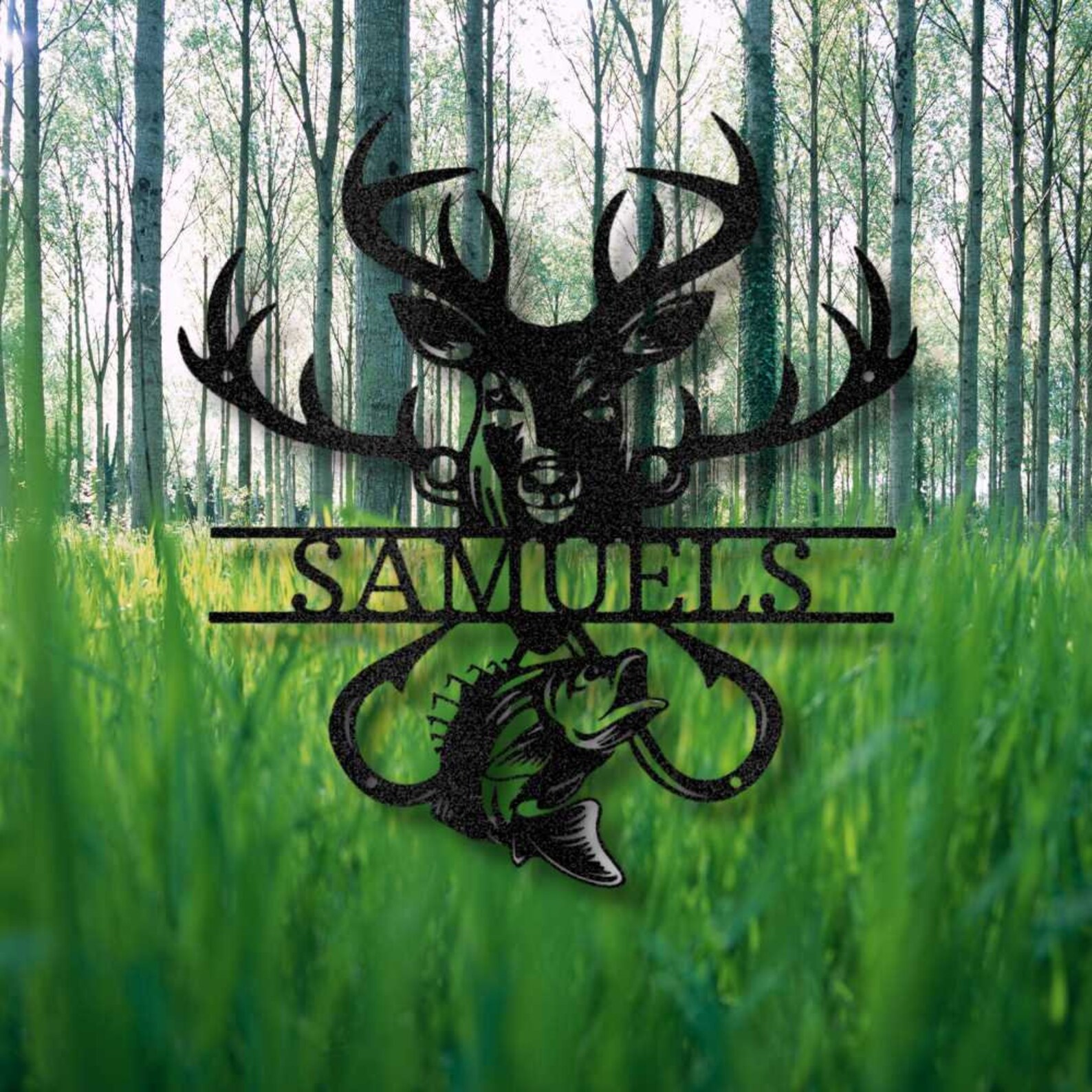 Personalized Deer Bass Name Metal Sign, Customized Outdoorsman Monogram ...