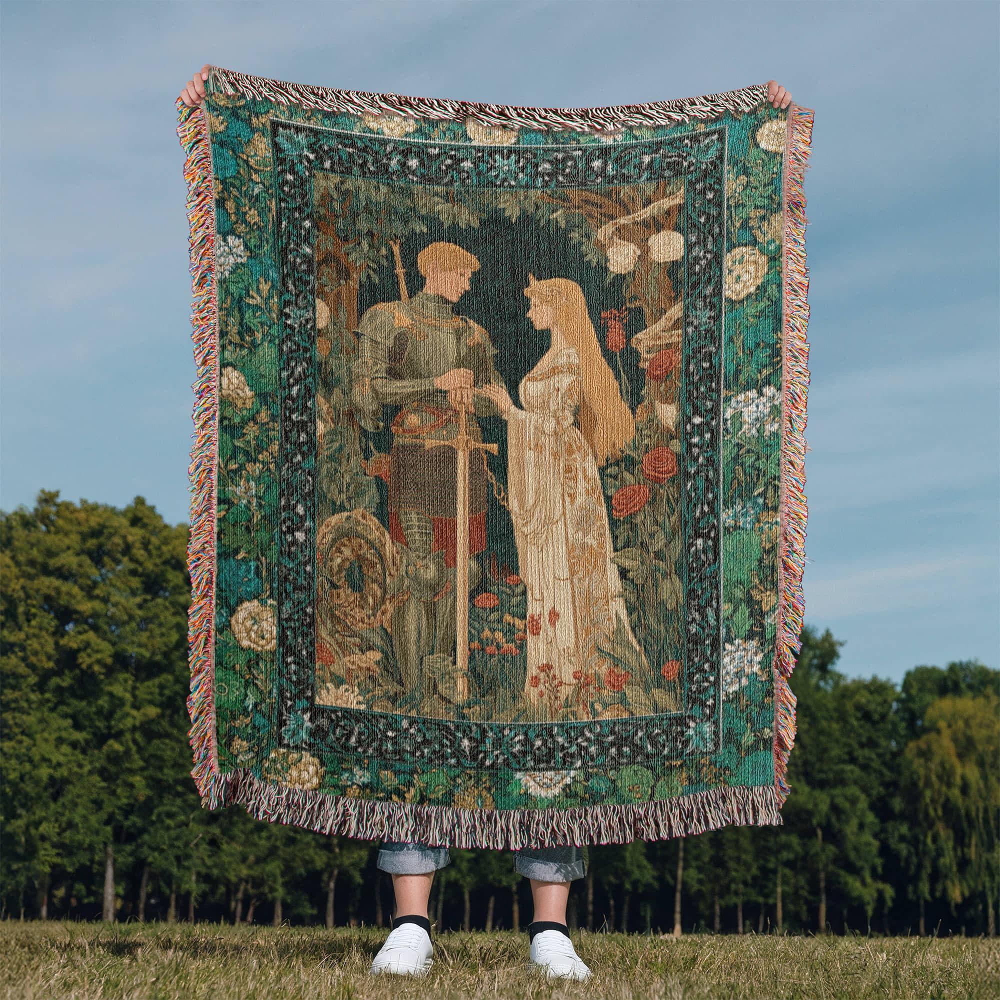 Medieval Knight and Princess Tapestry Woven Blanket, Castle Decor ...