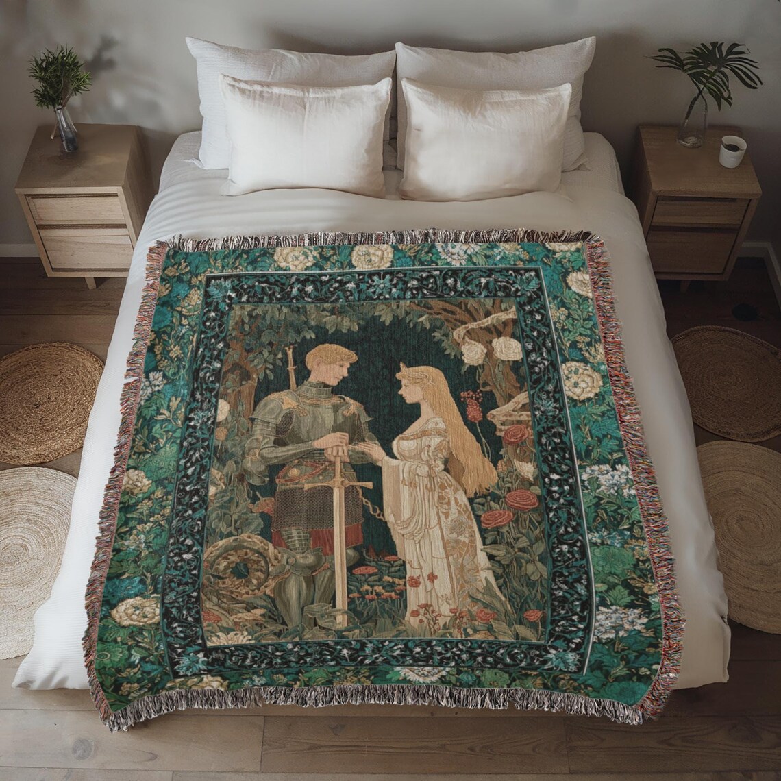 Medieval Knight and Princess Tapestry Woven Blanket, Castle Decor ...