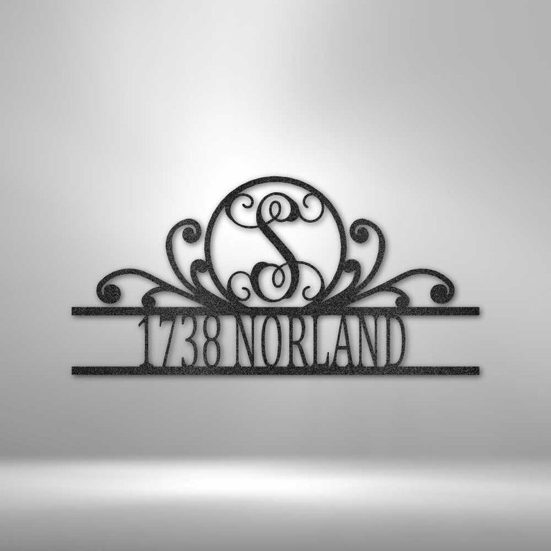 Scroll Initial Address Monogram, House Number Metal Signs, Address ...