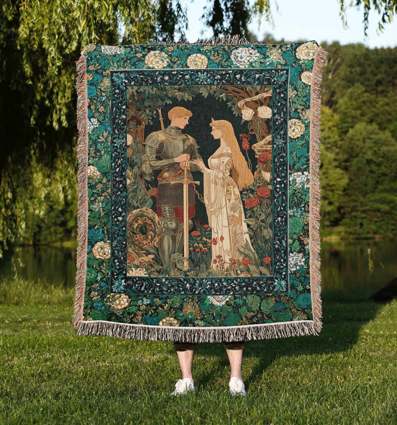Medieval Knight and Princess Tapestry Woven Blanket, Castle Decor ...