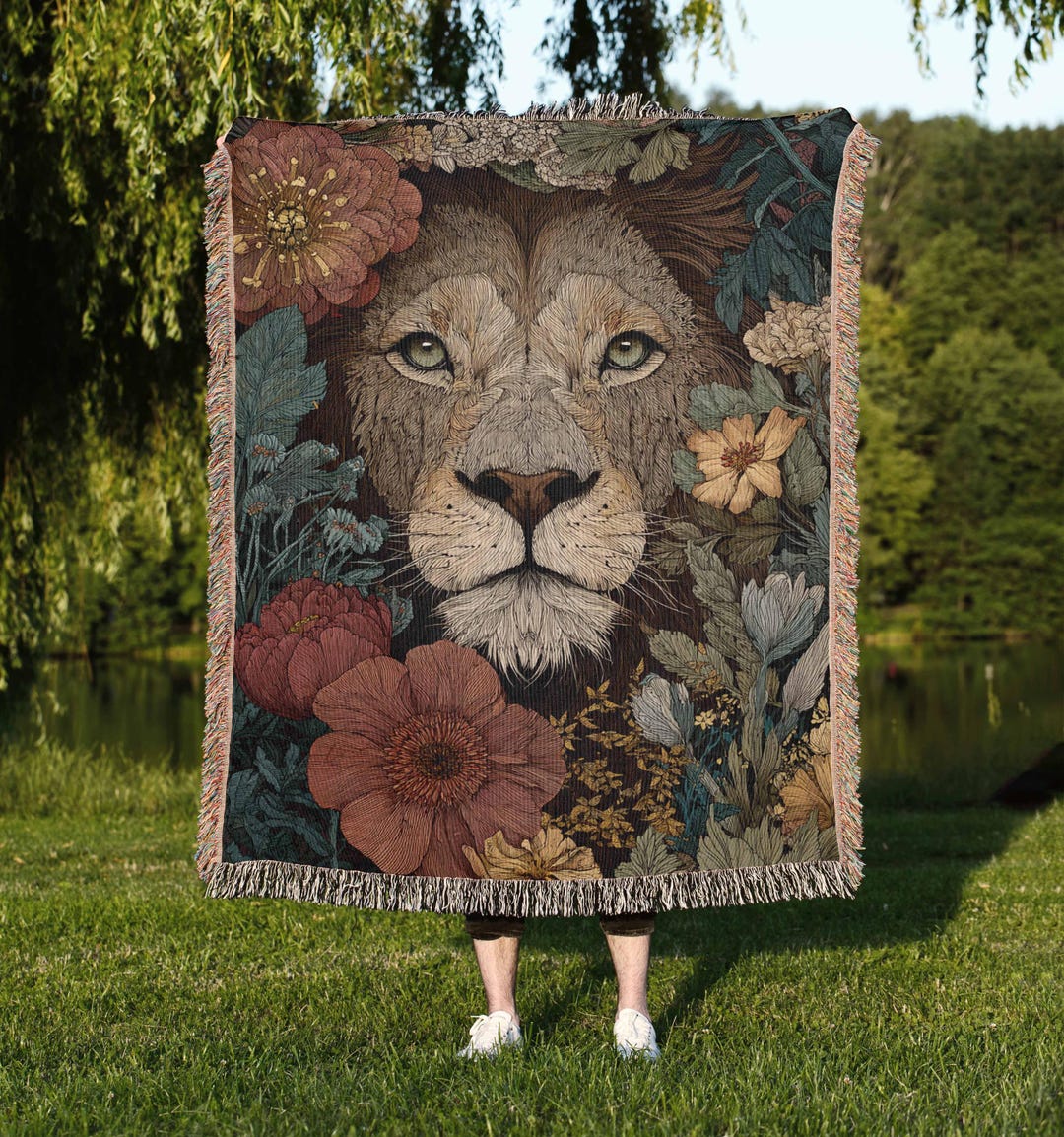 Lion Painting Vintage Tapestry, Animal Woven Blanket, Lion Home Decor ...
