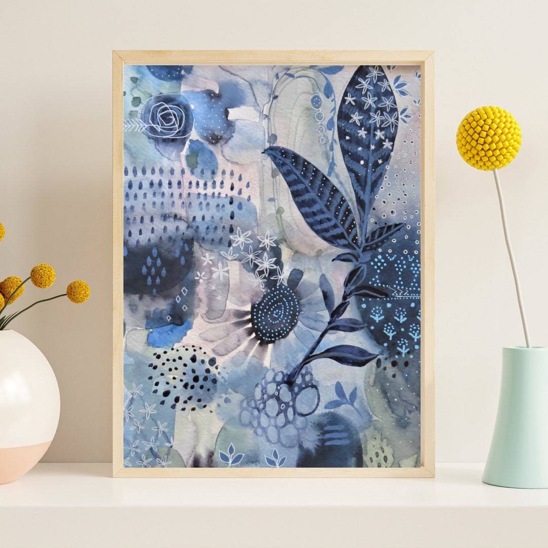 Calm Indigo Blue Abstract Painting | Handmade Original Wall Art ...