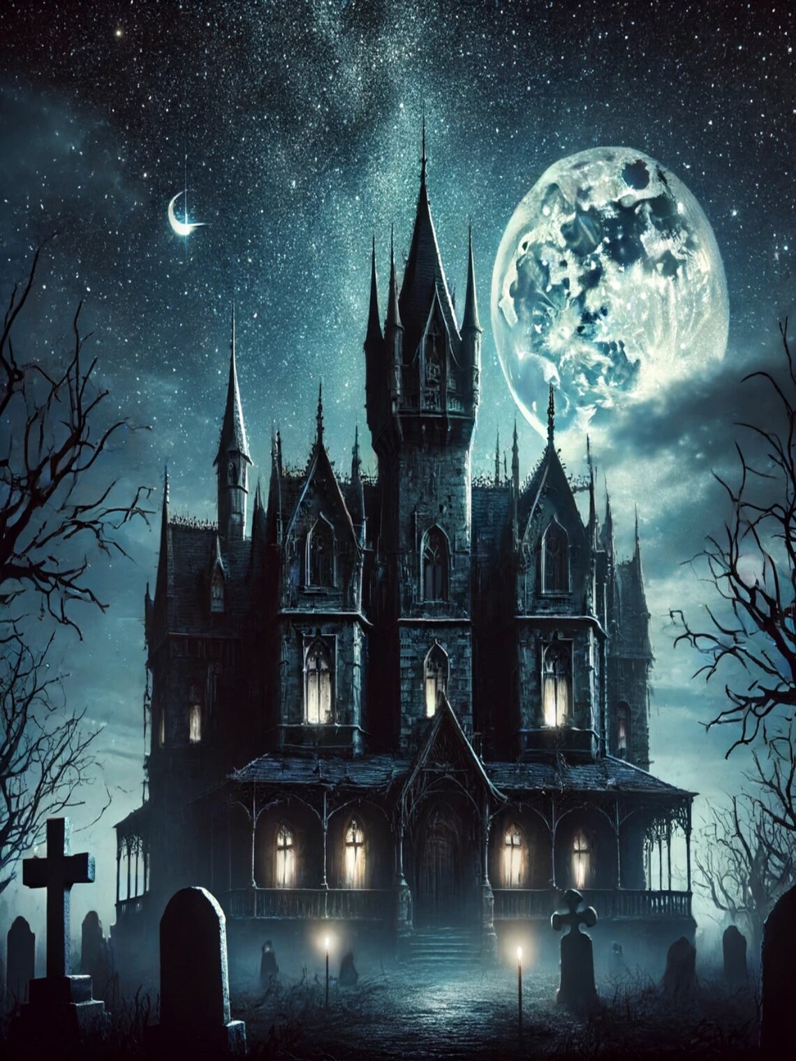 Haunted Castle - Gothic Moonlit Mansion Art Print - Etsy