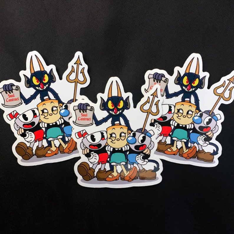 Cuphead, Mugman, Chalice & the Devil Fan Art Sticker - Etsy UK