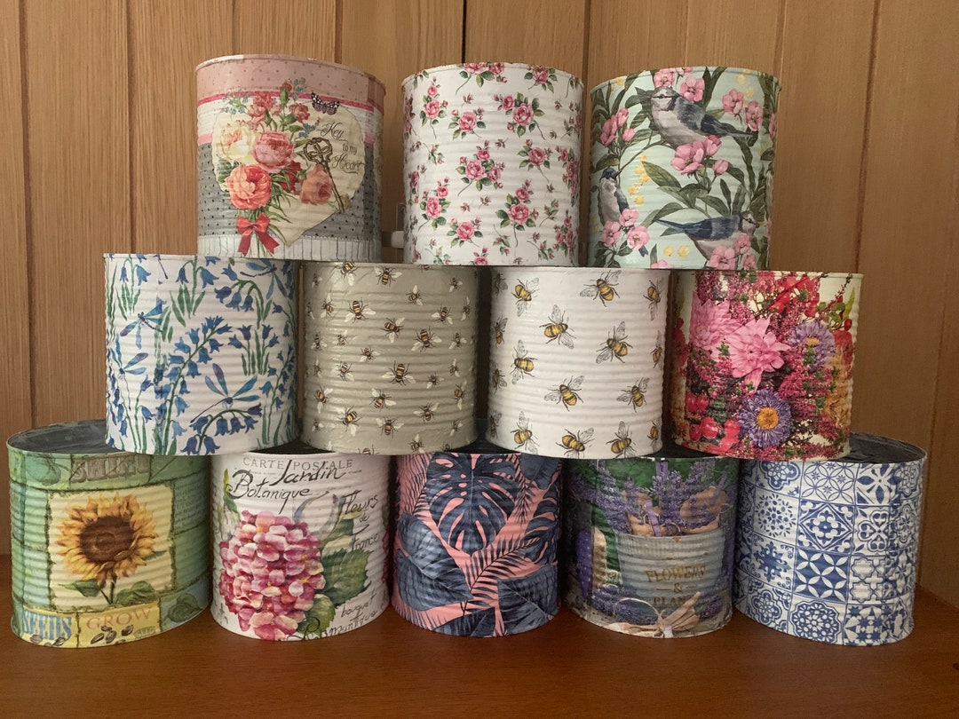 Decoupaged Flower Tins 15cm X15 Cm Various Designs/ Handmade / - Etsy UK