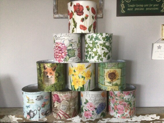 Decoupaged Flower Tins 15cm X15 Cm Various Designs/ Handmade / | Etsy UK