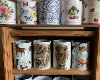 Decoupaged Flower Tins 15cm X15 Cm Various Designs/ Handmade / Recycled ...