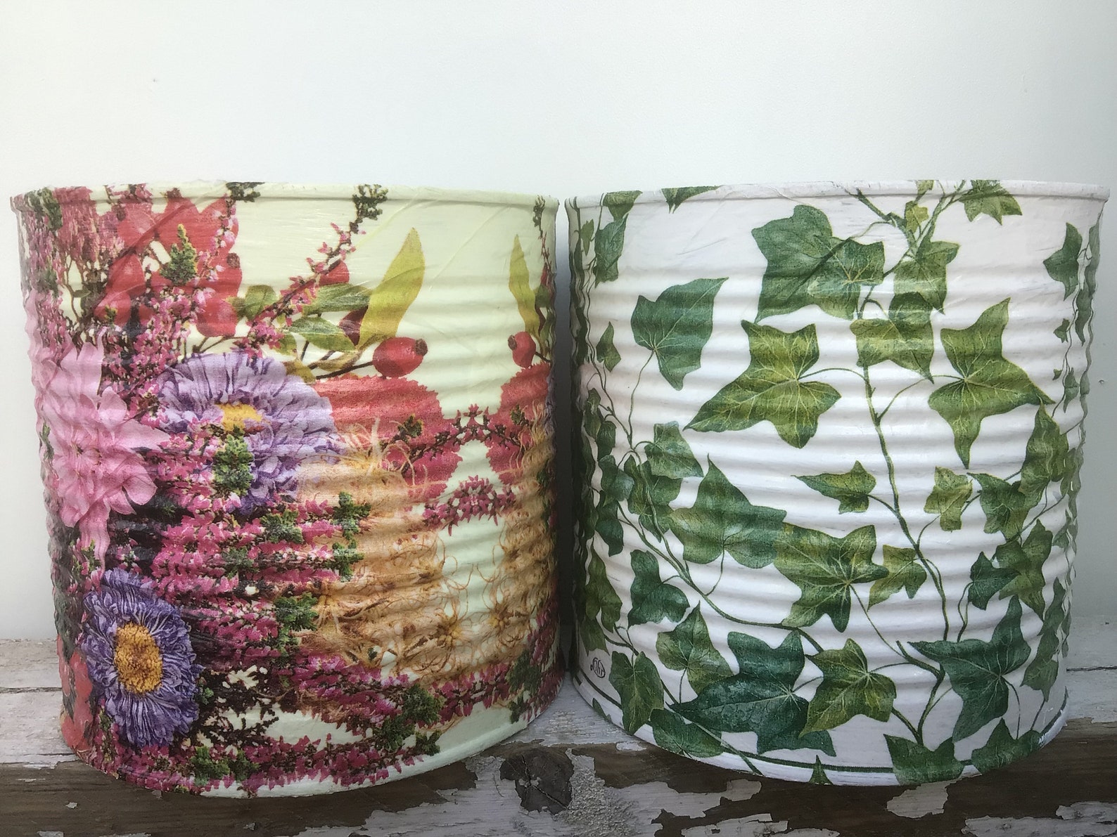 Decoupaged Flower Tins 15cm X15 Cm Various Designs/ Handmade / - Etsy