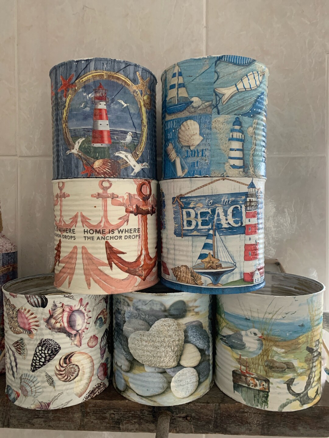 Nautical Beach Themed 15 Cm X 15 Cm Decorative Decoupaged Tins - Etsy
