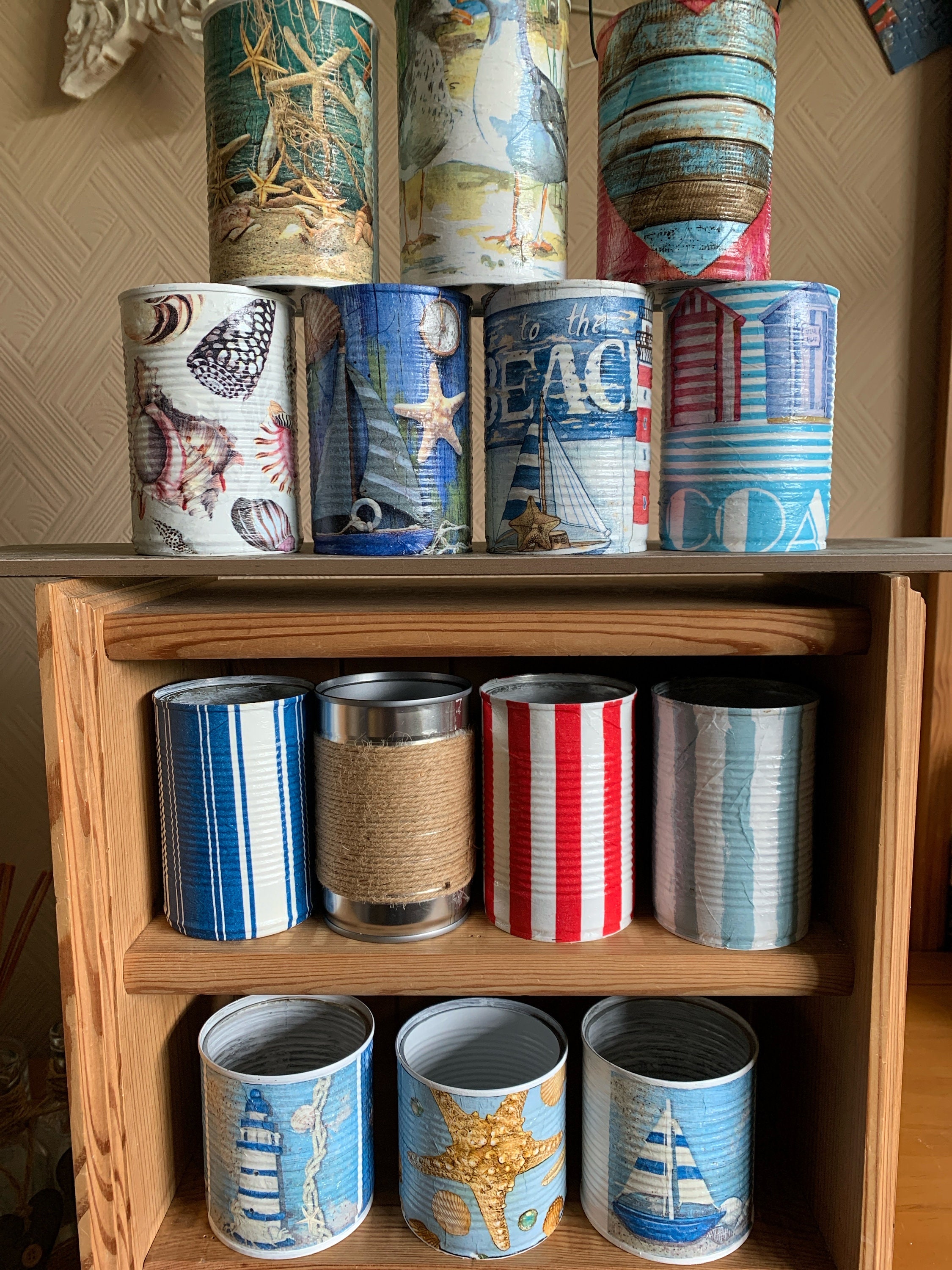 Nautical Tins / Decoupaged /recycled Gift Tin / Pen Pot /plant Pot ...