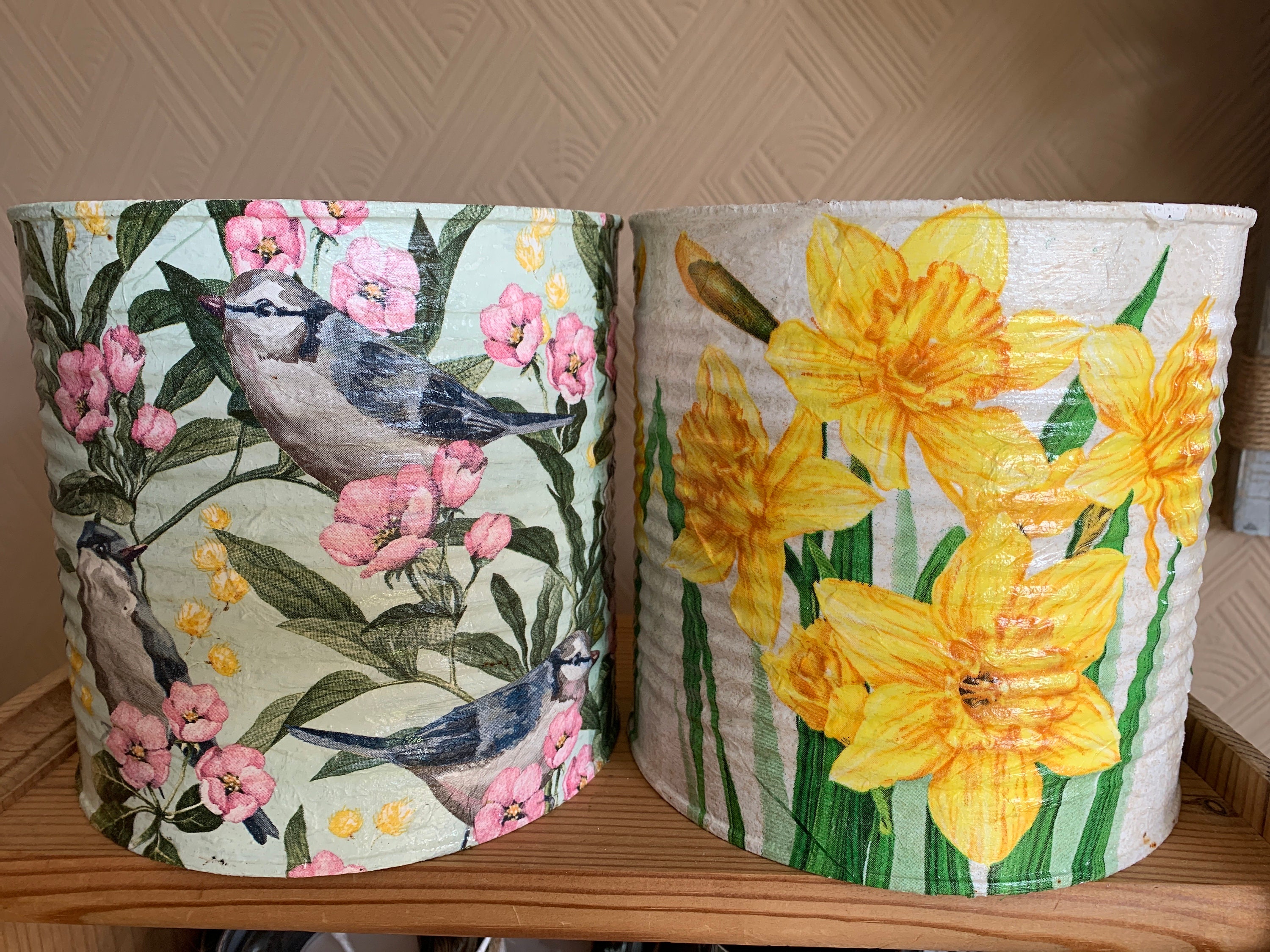 Decoupaged Flower Tins 15cm X15 Cm Various Designs/ Handmade / Recycled ...