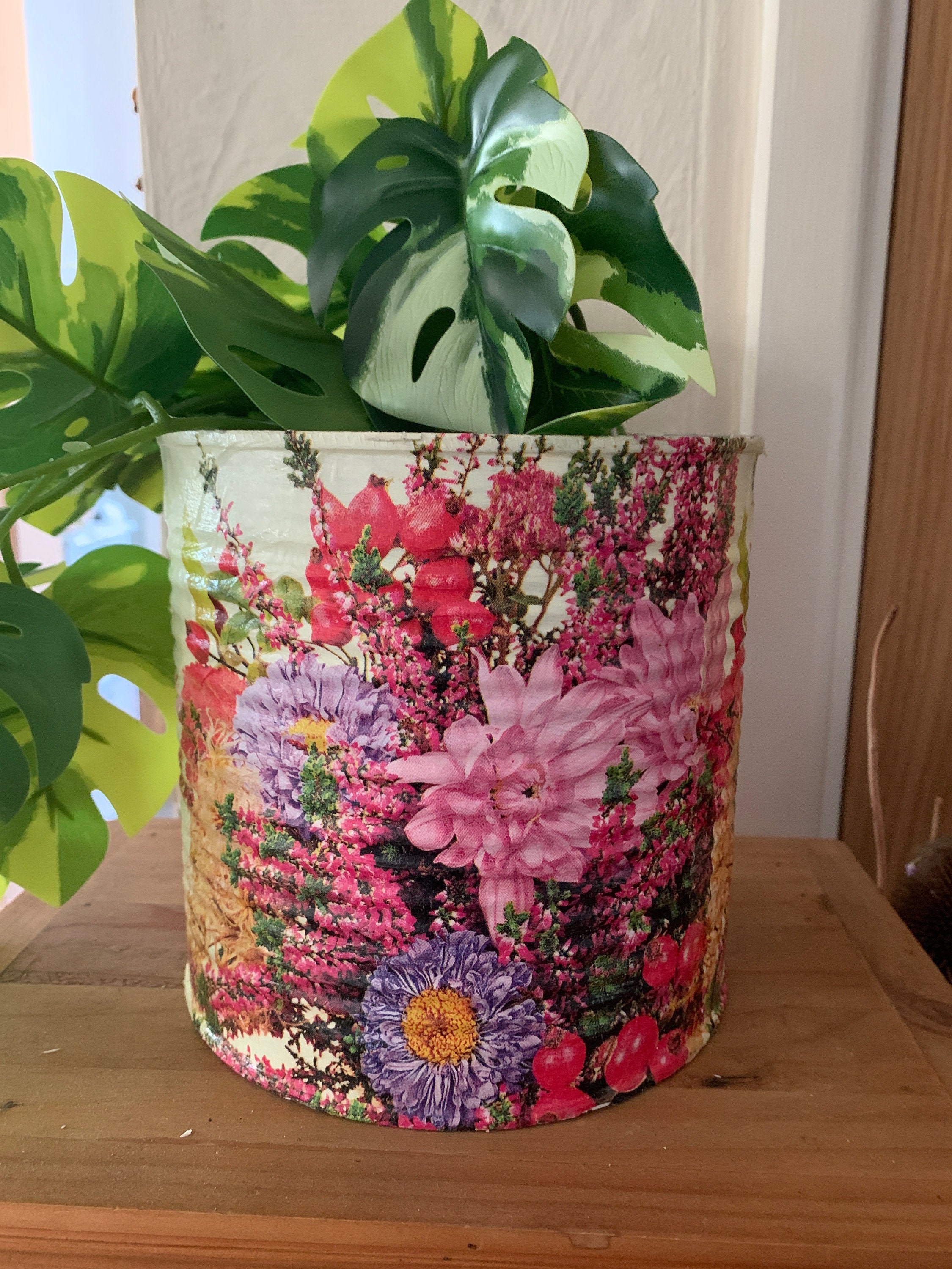 Decoupaged Flower Tins 15cm X15 Cm Various Designs/ Handmade / - Etsy UK