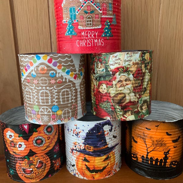 Decoupaged Flower Tins 15cm X15 Cm Various Designs/ Handmade / Recycled ...