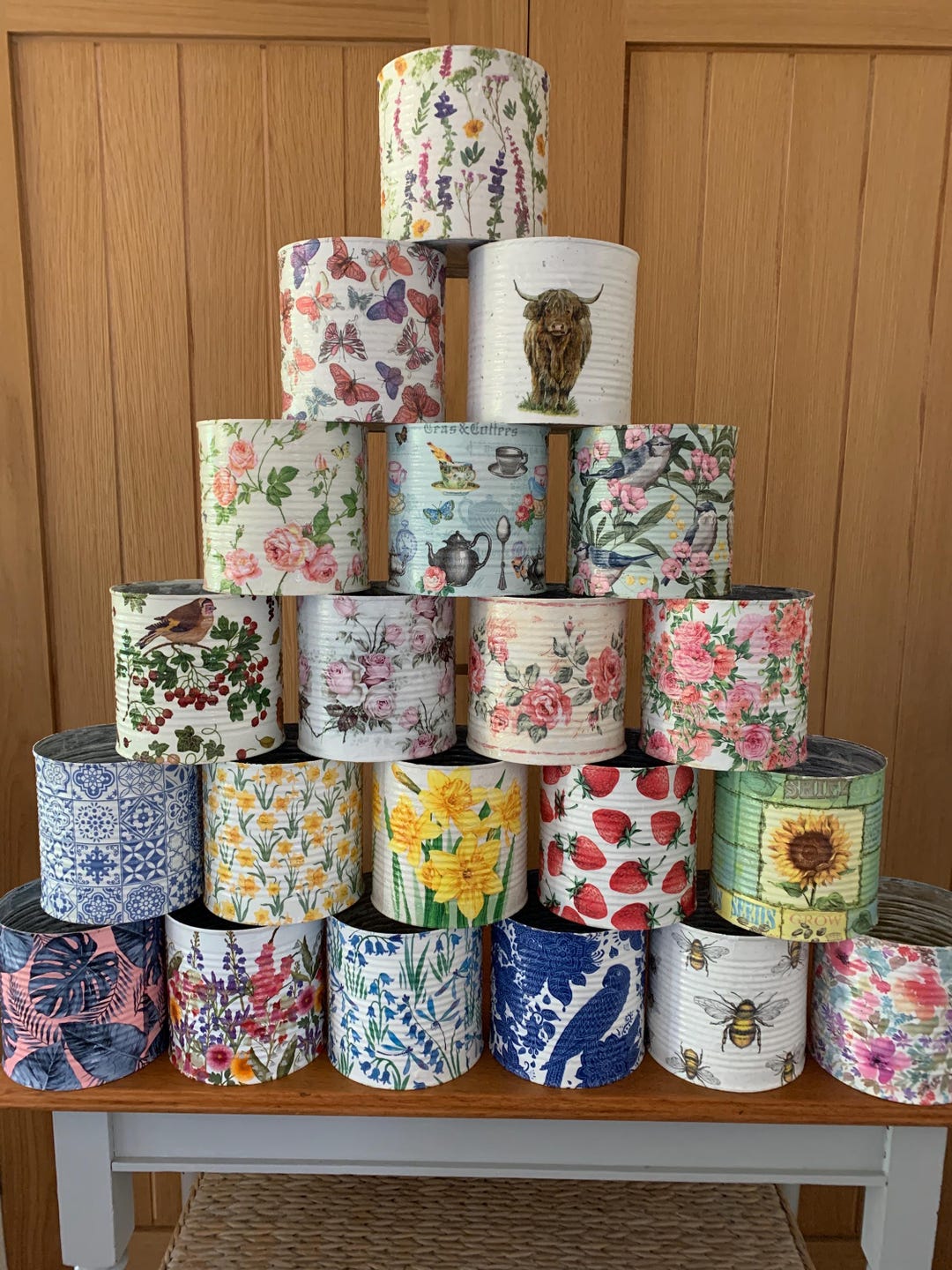 Decoupaged Flower Tins 15cm X15 Cm Various Designs/ Handmade / Recycled ...