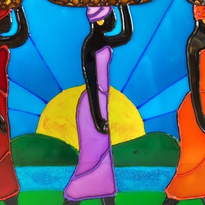 African Women Stained Glass Painting Suncatcher,iron Stand,colored ...