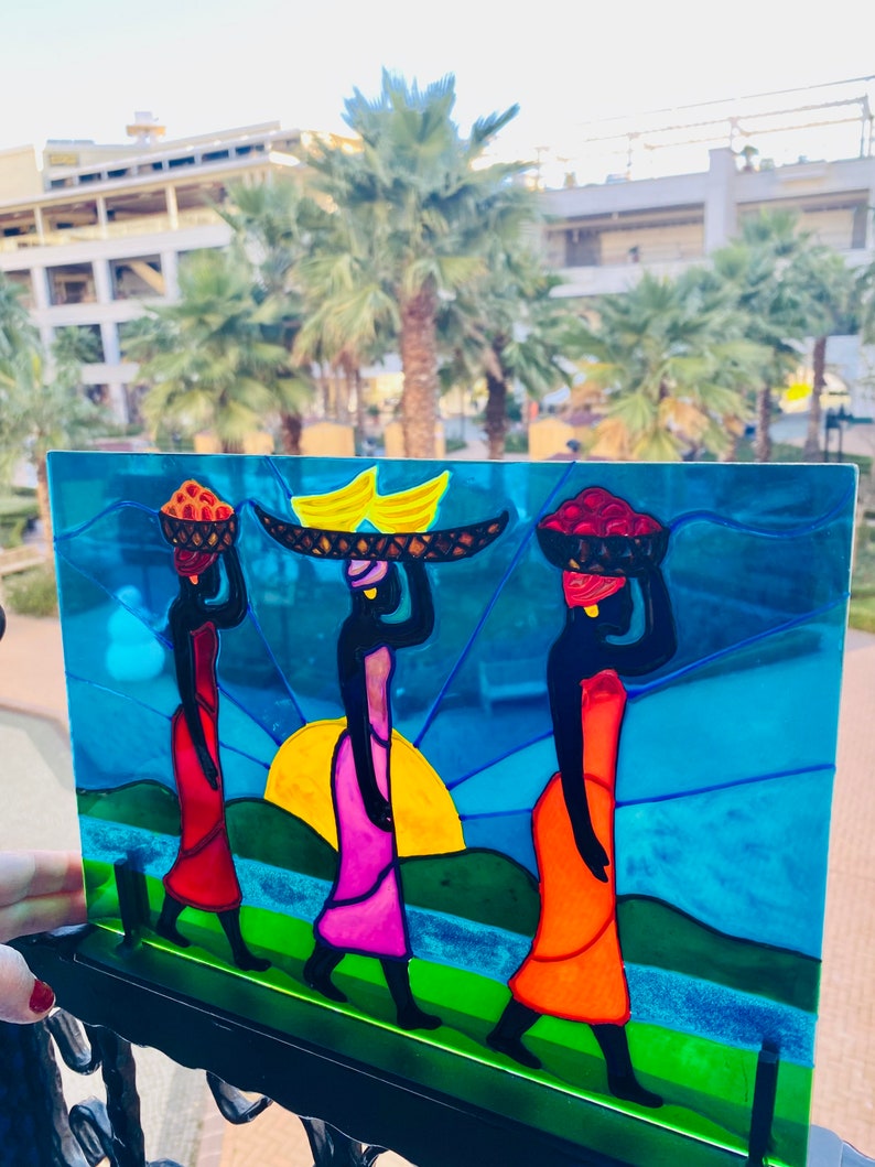 African Women Stained Glass Painting Suncatcheriron - Etsy