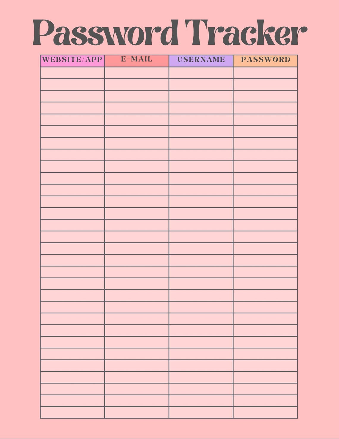 Password Tracker- Digital, Printable - Etsy