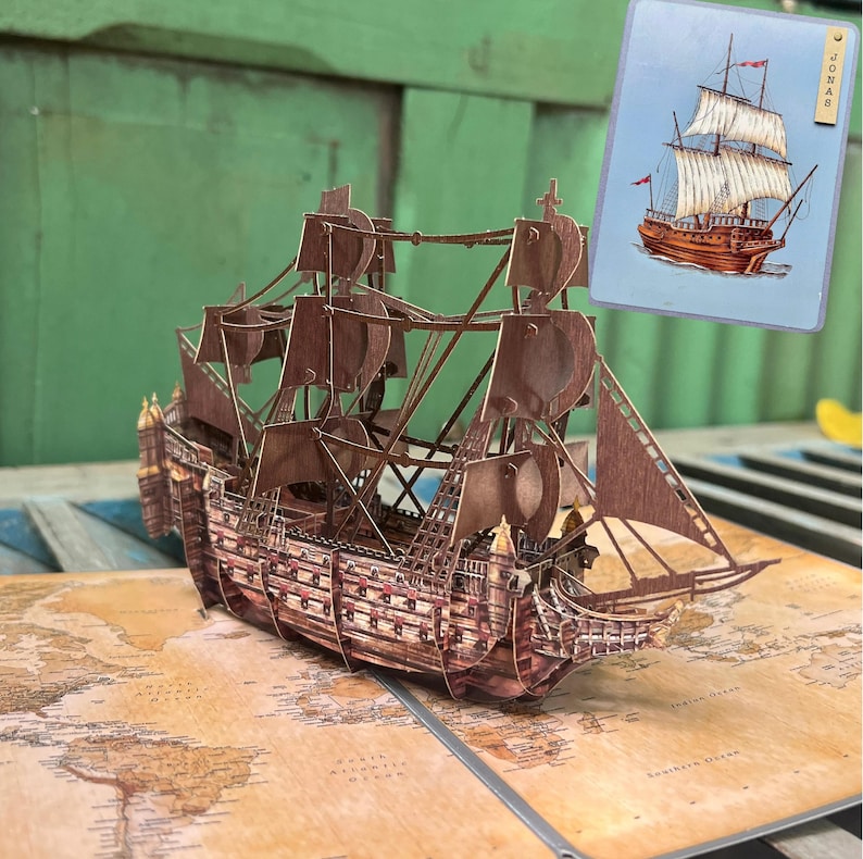 Personalized 3D Sailing Ship Pop up Card: Nautical Gift With Engraved ...