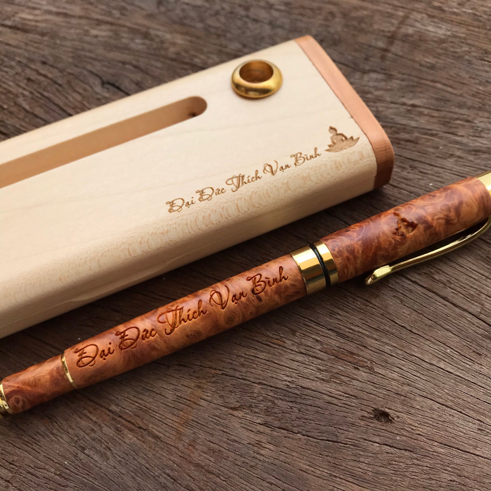 Engraved Pen Set Dragon-blood Wood With Box, Personalized Pen, Engraved ...