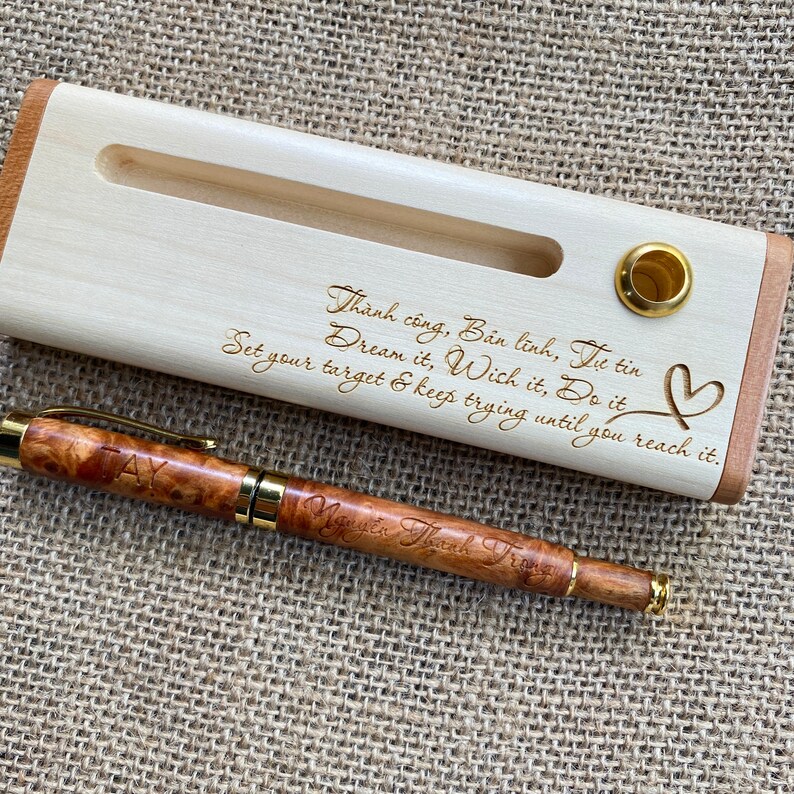Engraved Pen Set Dragon-blood Wood With Box Personalized Pen | Etsy