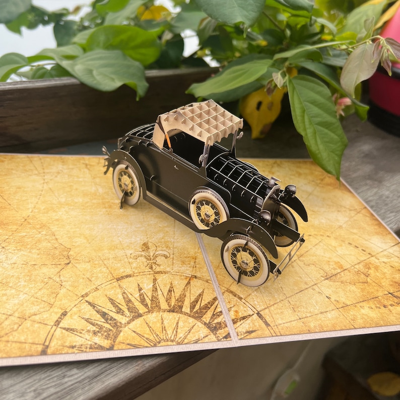 Personalized 3D Black Car Pop-up Card: Vintage Auto Birthday Greeting ...
