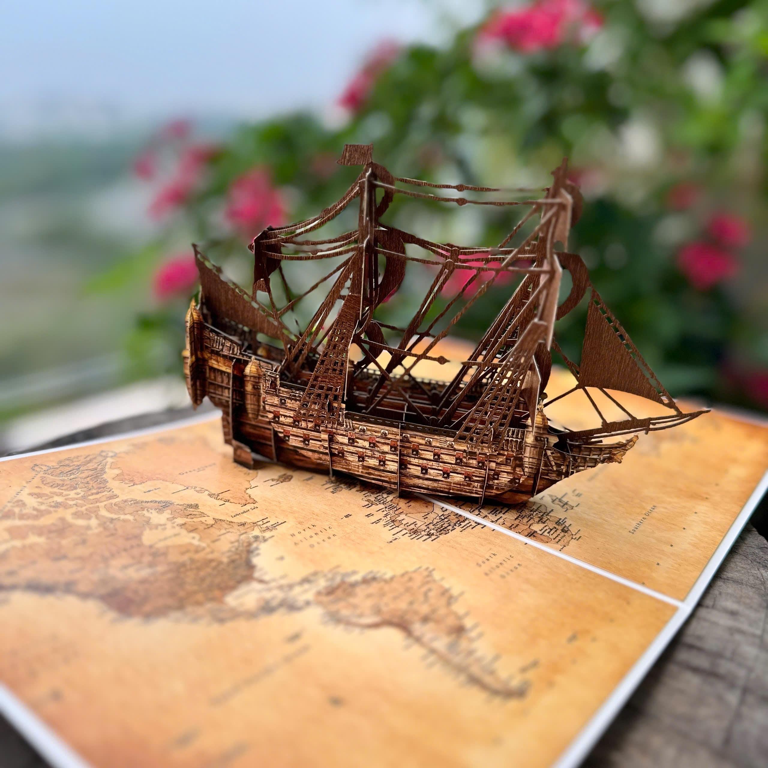 Personalized 3D Sailing Ship Pop up Card: Nautical Gift With Engraved ...