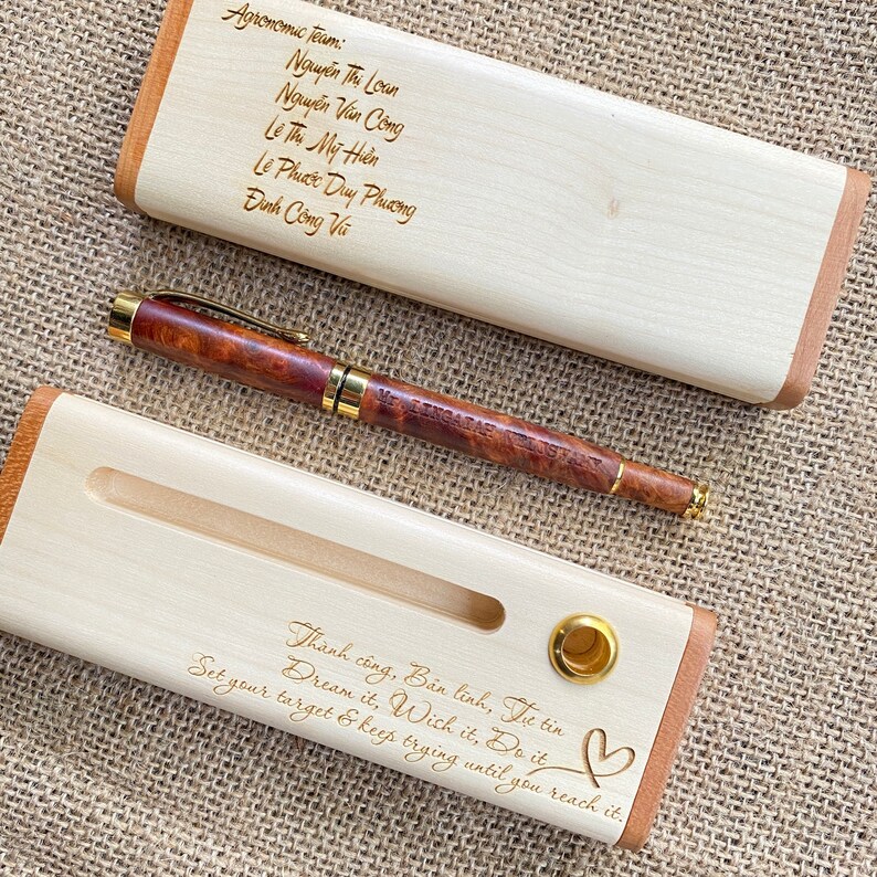 Engraved Pen Set Dragon-blood Wood With Box Personalized Pen | Etsy