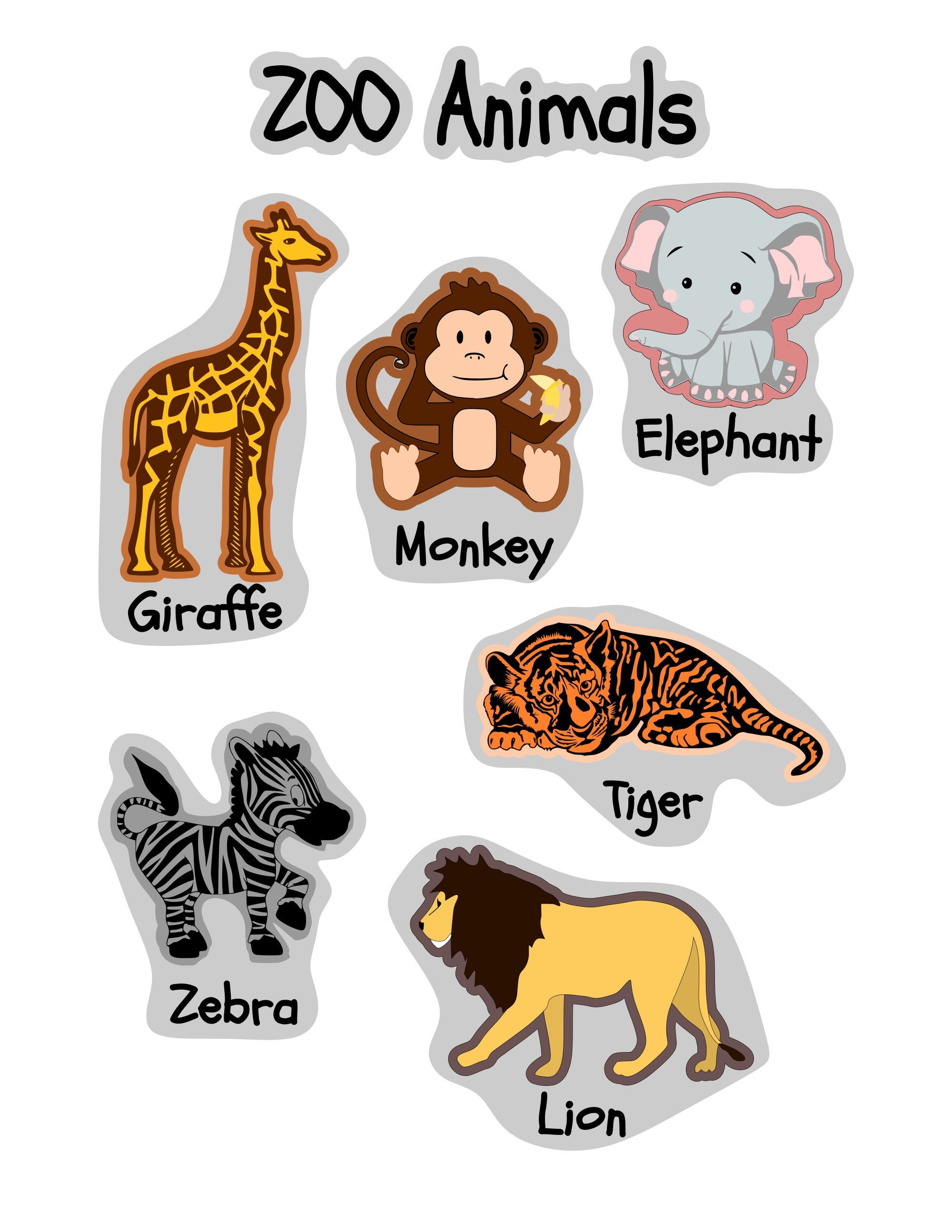 Stickers Zoo Animals SVG Monkey Giraffe Printable - Etsy