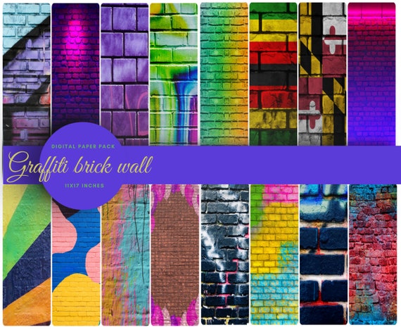 Graffiti Brick Wall Colorful Background Digital Papers - Etsy