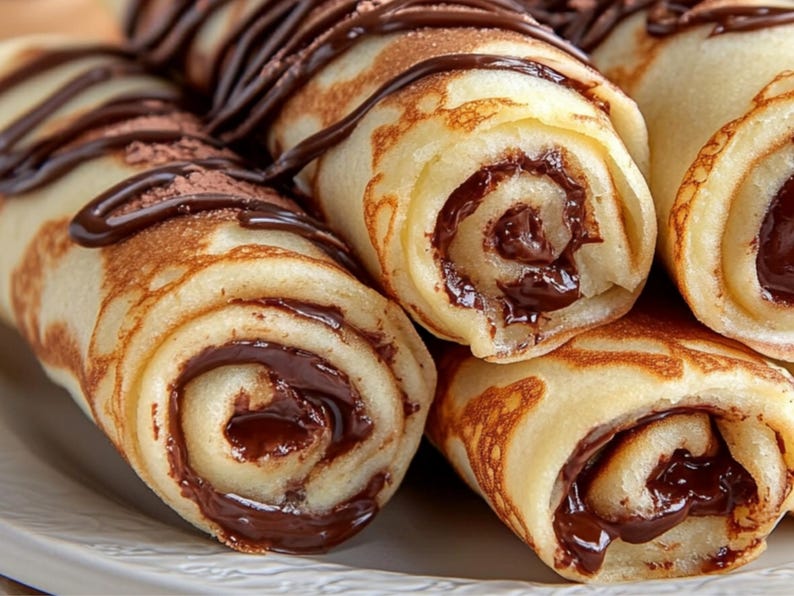 French Crepe Recipe PDF, Chocolate Breakfast Roll Ups, Homemade Ganache ...