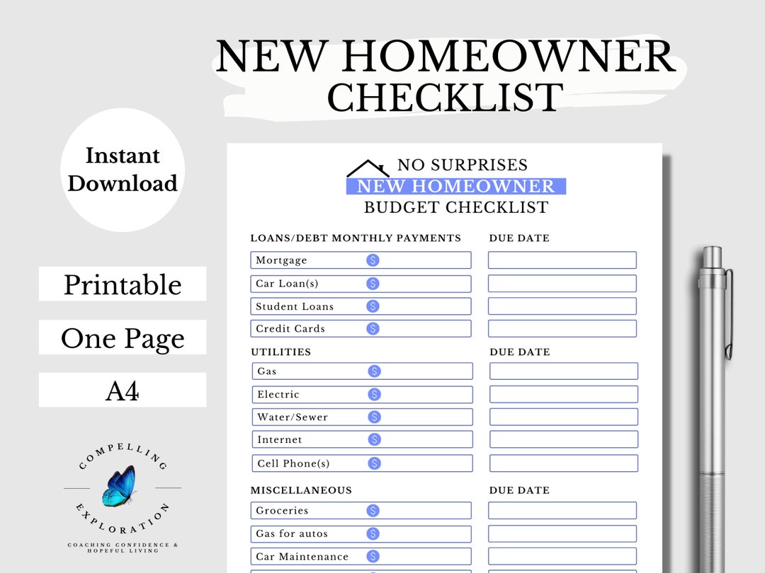 New Homeowner Budget Checklist Printable PDF Budgeting Check Etsy UK