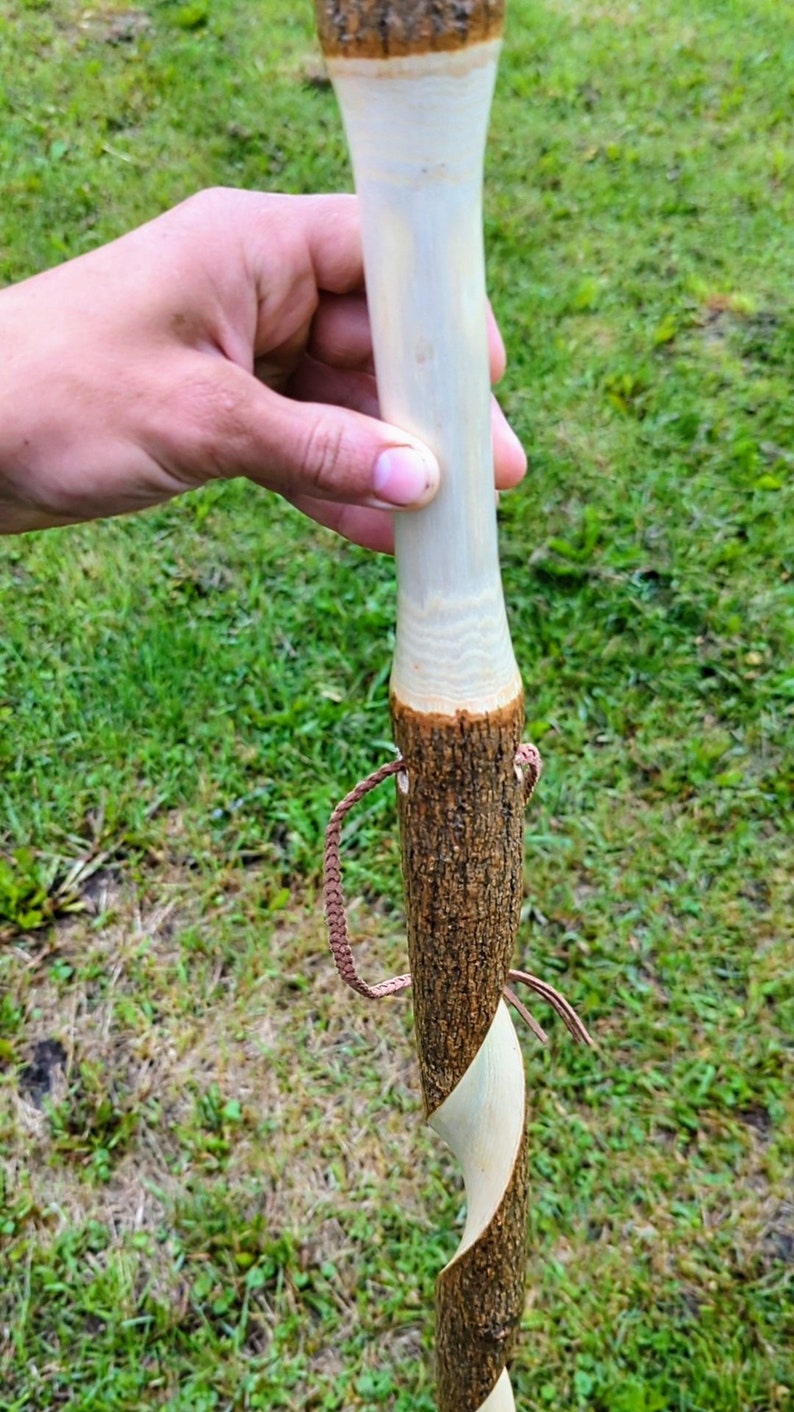 Hand-carved Ash Walking Stick, Compass, Leather Strap, Hiking Cane ...