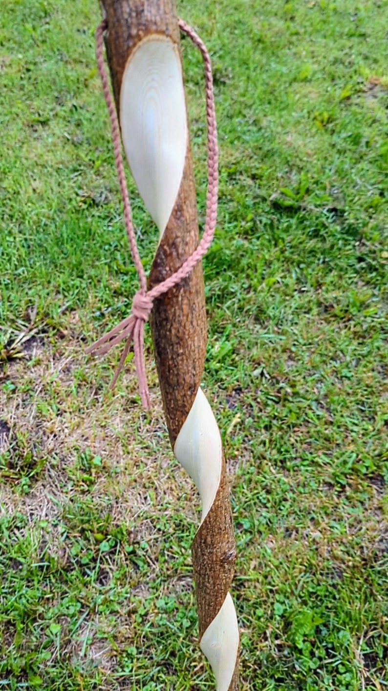 Hand-carved Ash Walking Stick, Compass, Leather Strap, Hiking Cane ...