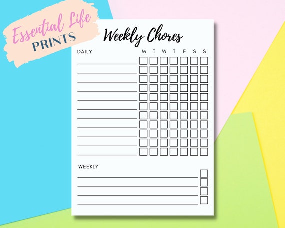 Kids Chore Chart Kids Responsibility Chart Printable Chore | Etsy