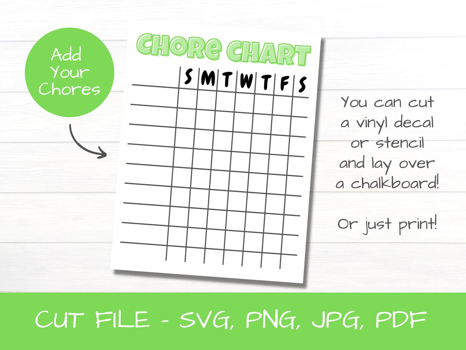 Chore Chart SVG PNG PDF Jpg Cut File, Printable Chore Chart ...