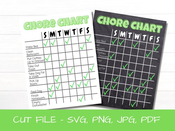 Chore Chart SVG PNG PDF Jpg Cut File Printable Chore Chart - Etsy