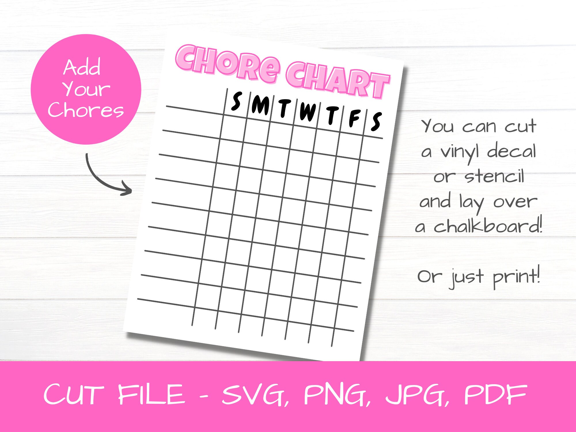 Chore Chart SVG PNG PDF Jpg Cut File, Printable Chore Chart ...