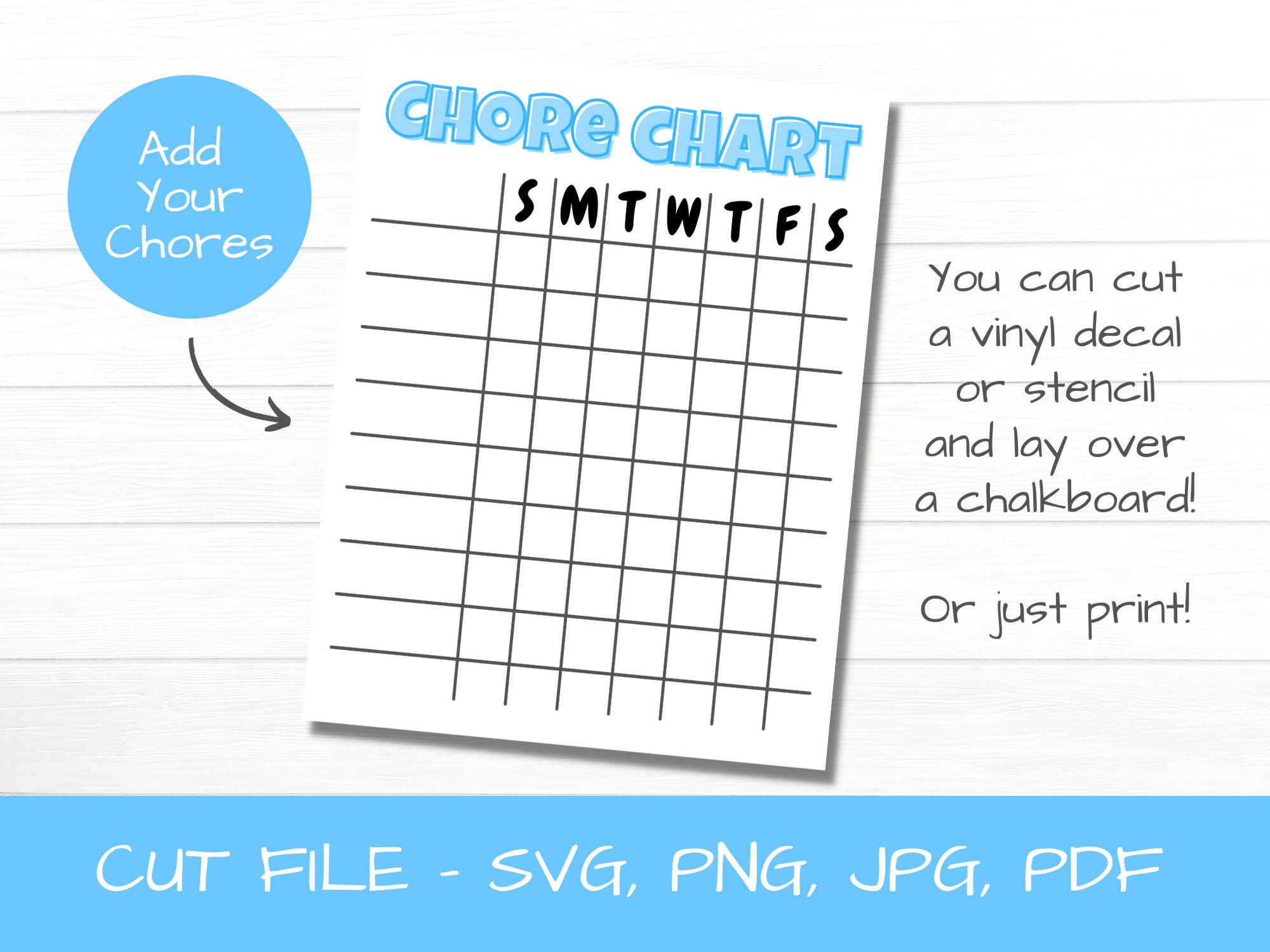Chore Chart SVG PNG PDF Jpg Cut File, Printable Chore Chart ...