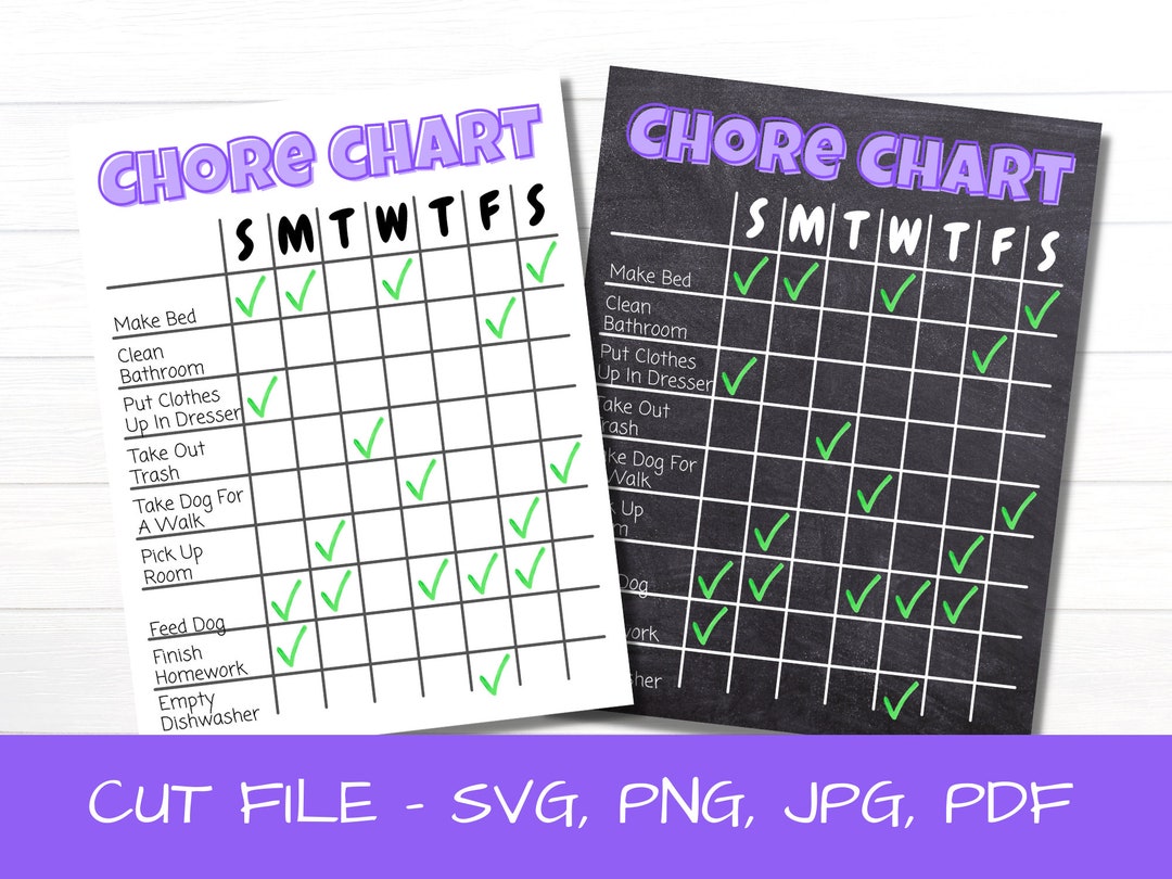 Chore Chart SVG PNG PDF Jpg Cut File, Printable Chore Chart ...