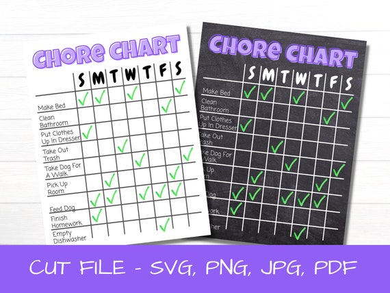 Chore Chart SVG PNG PDF Jpg Cut File Printable Chore Chart - Etsy