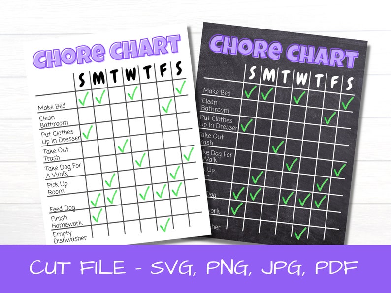 Chore Chart SVG PNG PDF Jpg Cut File, Printable Chore Chart ...