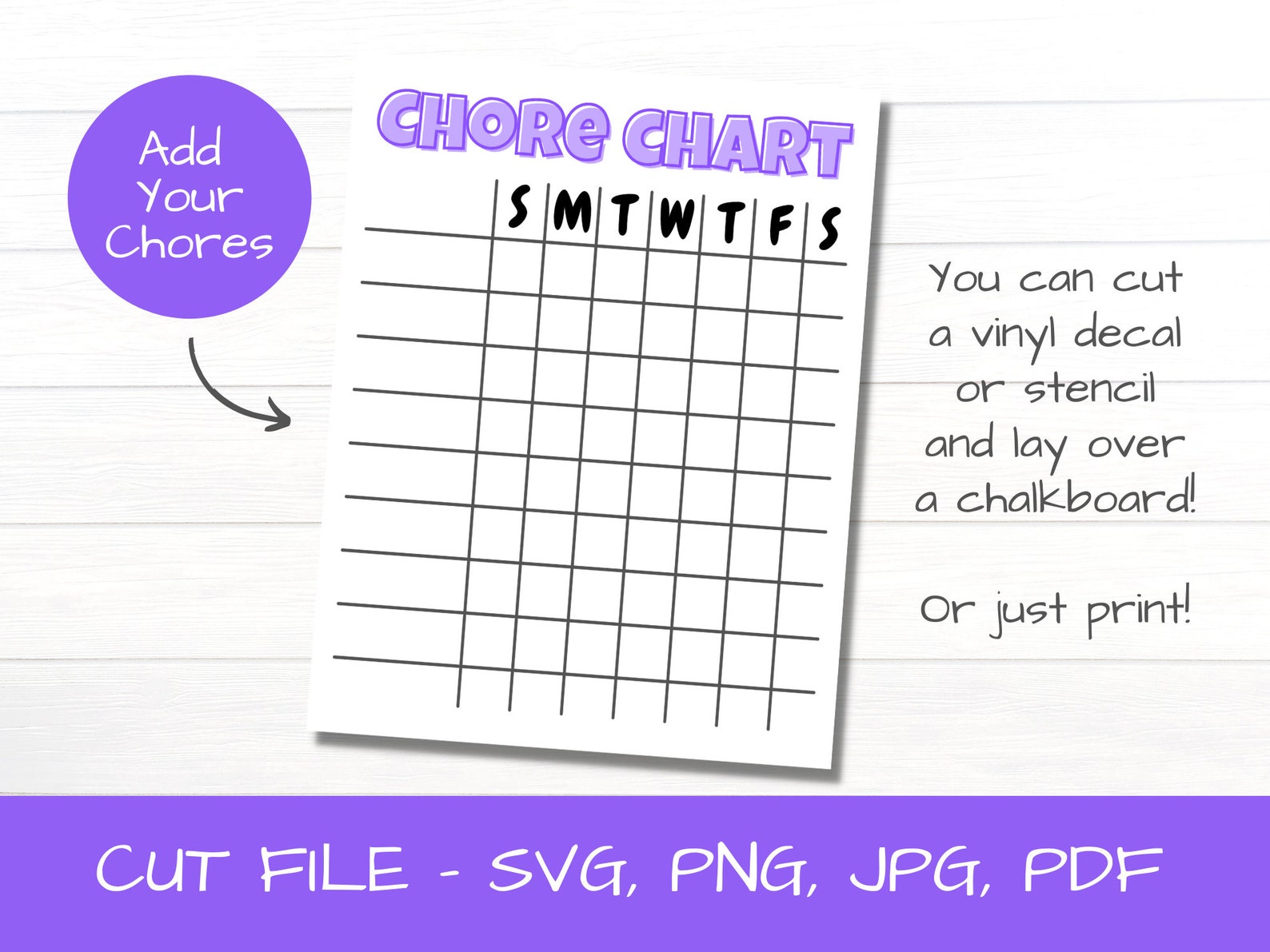 Chore Chart SVG PNG PDF Jpg Cut File, Printable Chore Chart ...