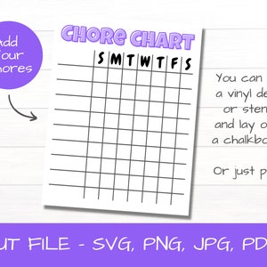 Chore Chart SVG PNG PDF Jpg Cut File, Printable Chore Chart ...