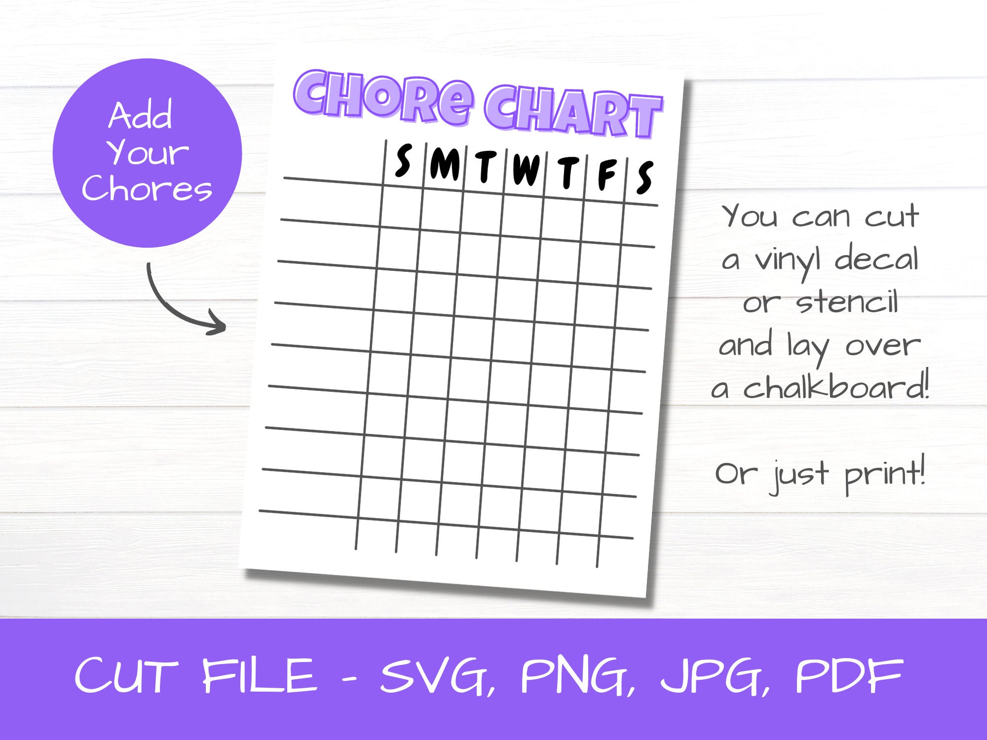 Chore Chart SVG PNG PDF Jpg Cut File, Printable Chore Chart ...