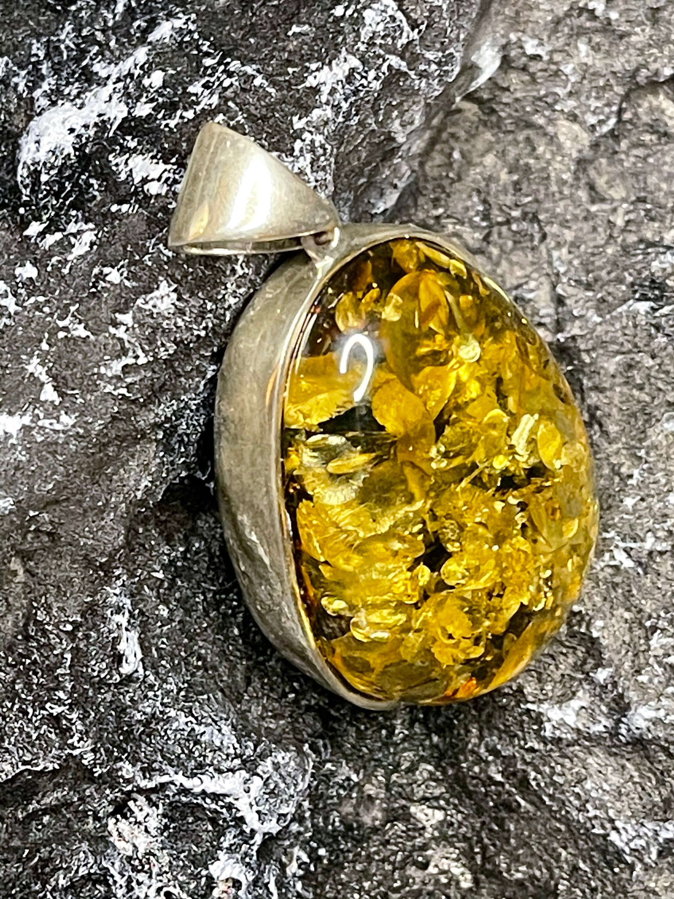 Large Natural Genuine Green Baltic Amber Statement Pendant Silver ...
